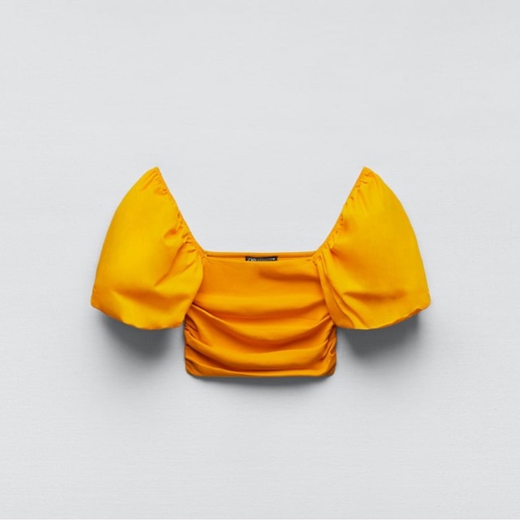 Zara | Tops | Zara Orange Puff Sleeve Crop Top | Poshmark